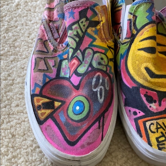Vans | Shoes | Custom Painted Vans Peace Love Bomb Smile Face Perfect ...